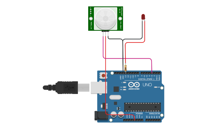 Circuit design Interfacing HC-SR501 PIR Motion Sensor - Tinkercad Circuit design Interfacing HC-SR501 PIR Motion Sensor - Tinkercad