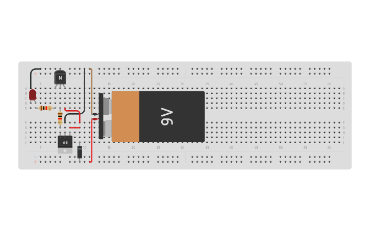 Circuit design Transistor on Breadboard - Tinkercad