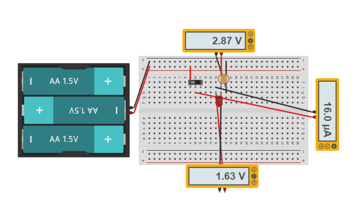 Circuit design Resistencia variable LDR | Tinkercad