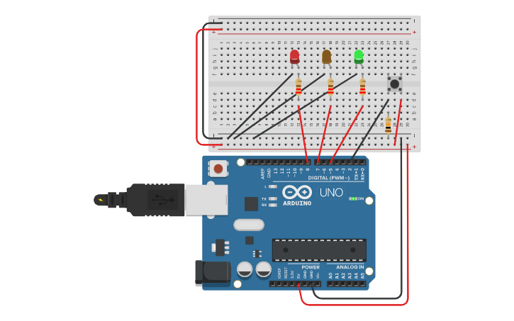 Circuit design semaforo con pulsador - Tinkercad