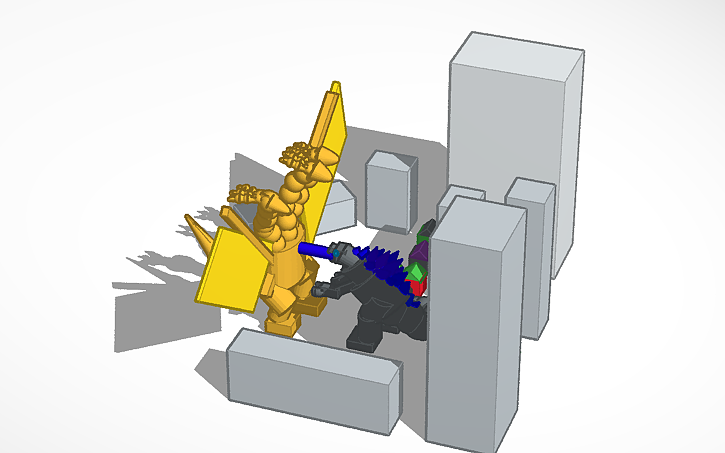 3D design Godzilla VS Ghidorah in the city | Tinkercad