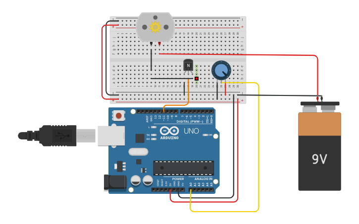 Circuit design regulacion de rpm con potenciometro | Tinkercad
