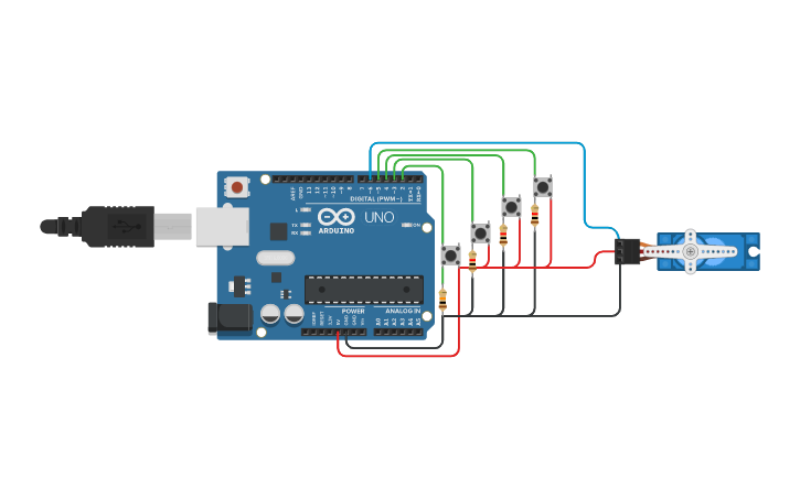 Circuit design Servo Motor with Switch Case | Tinkercad