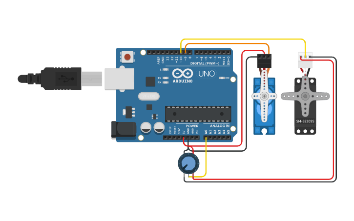 Circuit design Teste servos - Tinkercad