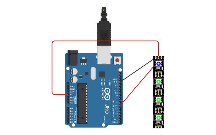 Circuit design Conectar Tiras 4 LEDS | Tinkercad