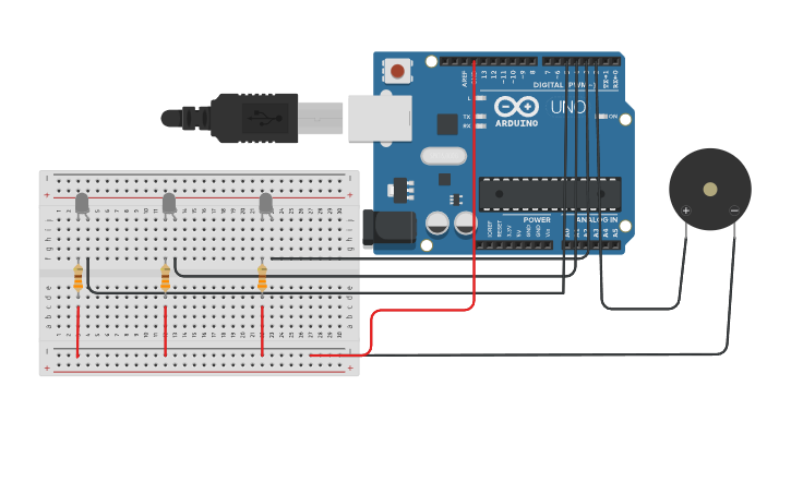 Circuit design luces sincronizadas con sonido - Tinkercad