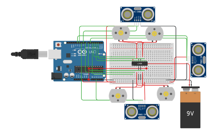 Circuit design robomaze-simulation - Tinkercad