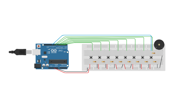 Circuit design Electronic piano using Arduino - Tinkercad