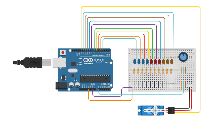 Circuit design Secuenciador de luces | Tinkercad