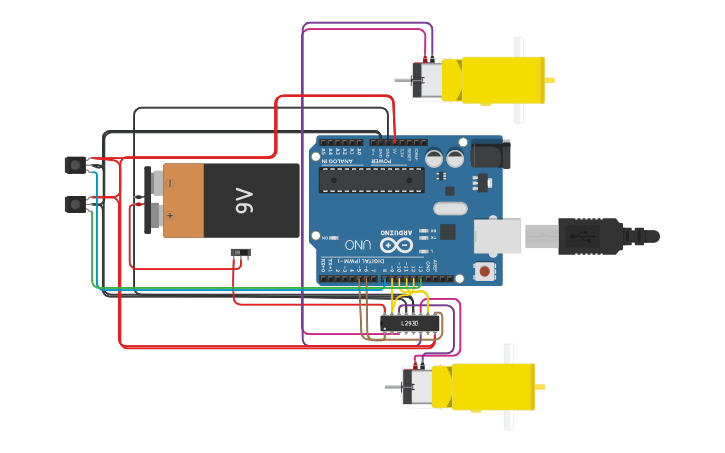 Circuit design Line follower Race Car - Tinkercad