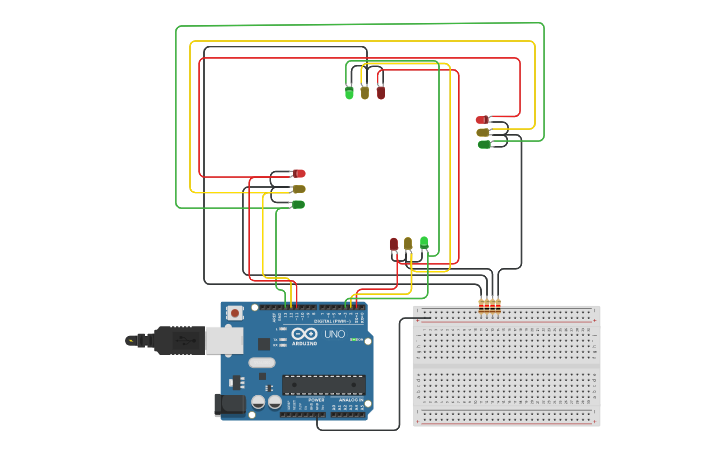 Circuit design Traffic lights - Tinkercad