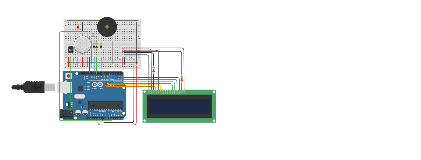 Circuit design Arduino UNO + Sensor de temperatura + Sensor de Gas ...