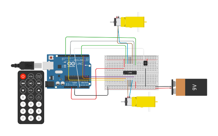 Circuit design IR of l293d gabriel 2 motores | Tinkercad