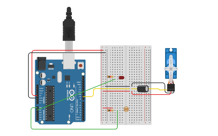 Circuit Design Servo Light Pointer Tinkercad