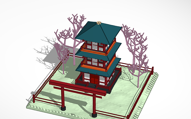 3D design Japanese Pagoda and Torii - Tinkercad