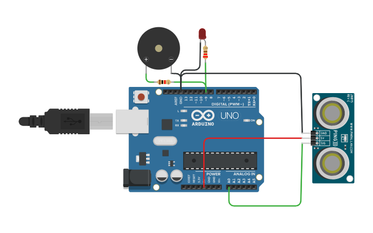 Circuit design Ultrasonic Sensor and Buzzer Circuit with Arduino - Tinkercad