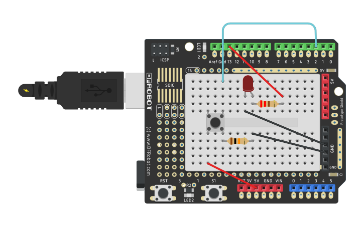 Circuit design Arduino + ProtoShield with LED Switch | Tinkercad Circuit design Arduino + ProtoShield with LED Switch | Tinkercad
