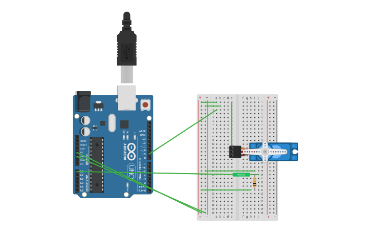 Circuit design Servo and Tilt Sensor - Tinkercad