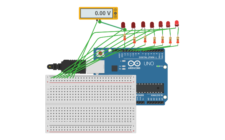 Circuit design Scrolling LEDS - Tinkercad