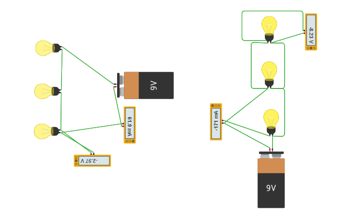 Circuit design series and parallel connection of bulbs - Tinkercad