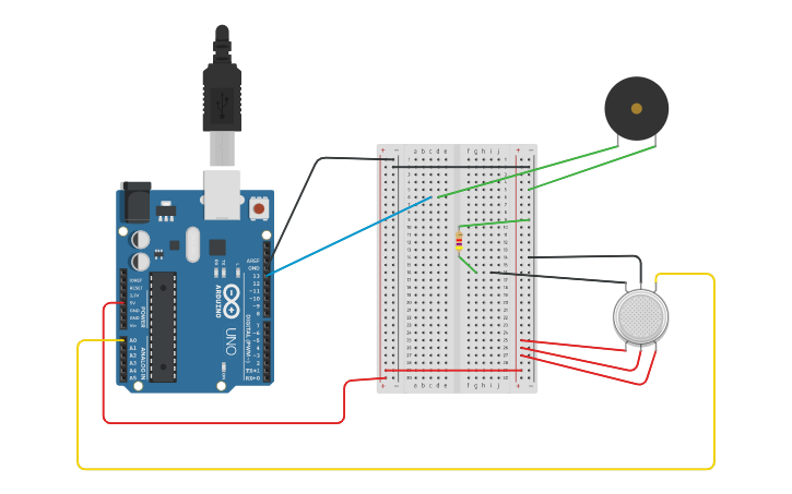 Circuit design Alarma con sensor de gas | Tinkercad