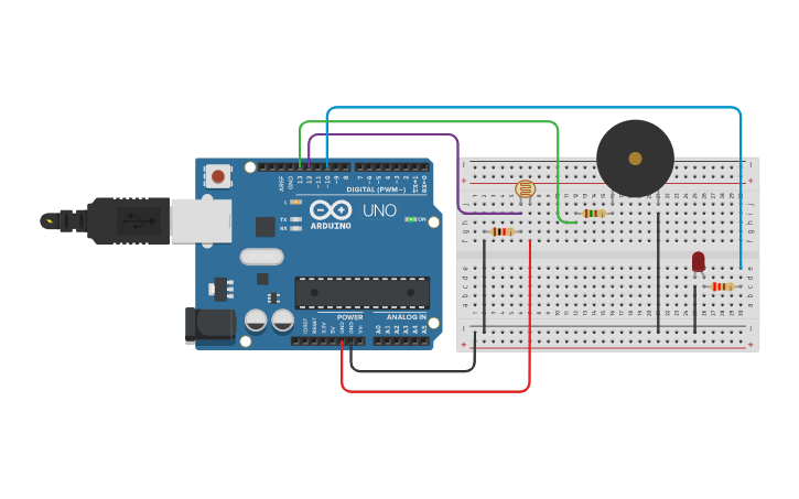 Circuit design PROYECTO SISTEMA DE ALARMA | Tinkercad
