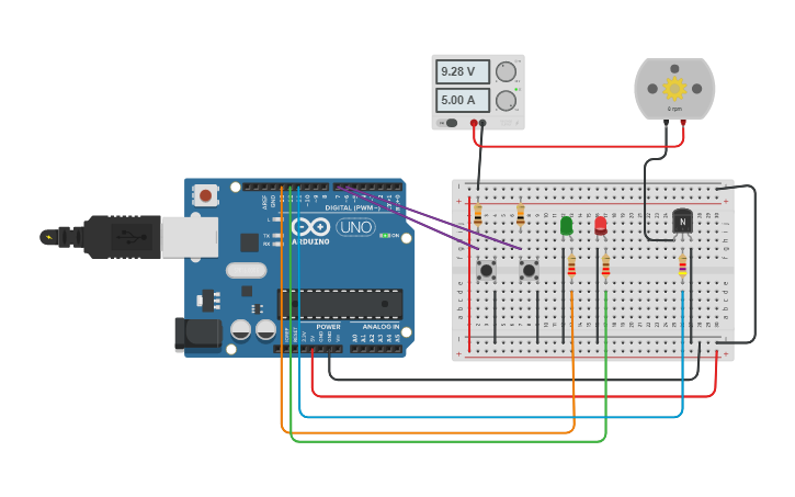 Circuit design esercizio motore c.c. con arduino - Tinkercad