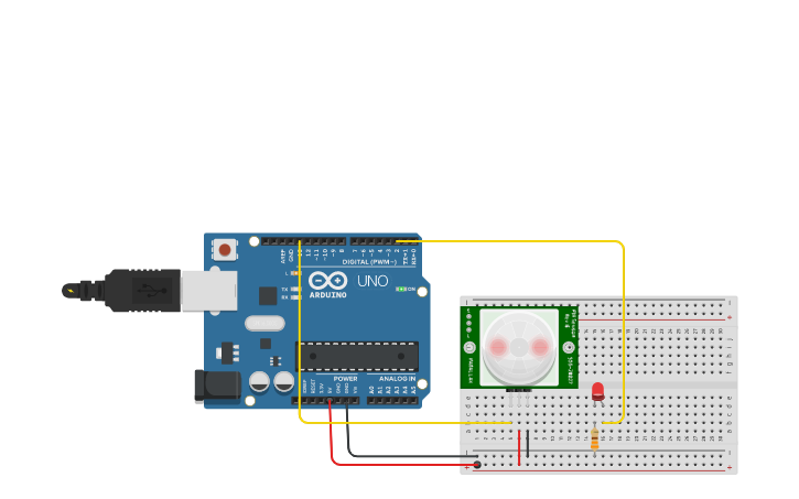 Circuit design Sensor PIR | LED - Tinkercad
