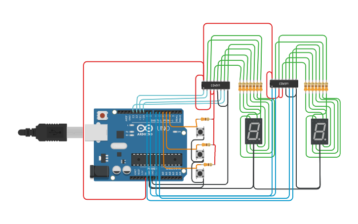 Circuit design Copy of 1 Display 7 segmenti e 1 BCD | Tinkercad