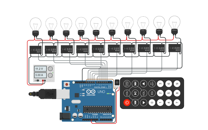 Circuit design IR ALL FUNCTIONS = 10 LAMPS | Tinkercad