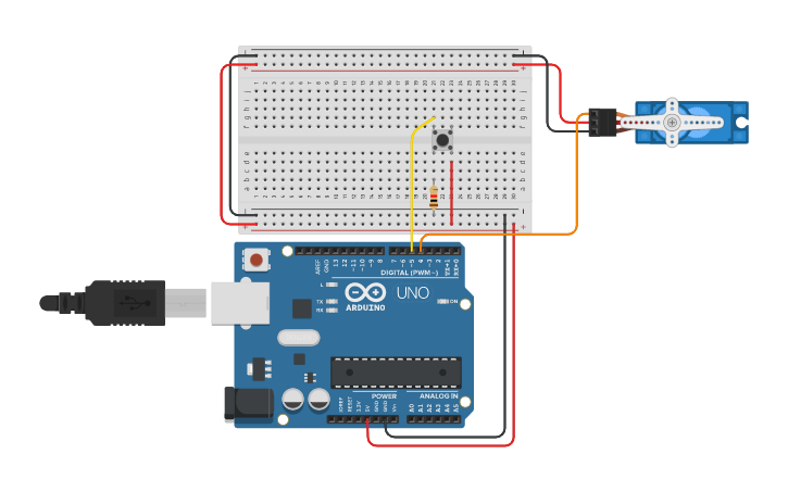 Circuit design MICRO SERVO E PUSH BUTTON - Tinkercad