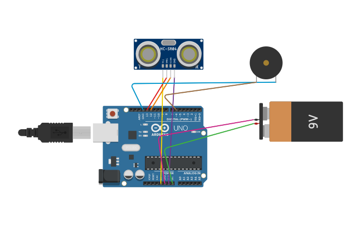 Circuit design arduino based blind stick - Tinkercad