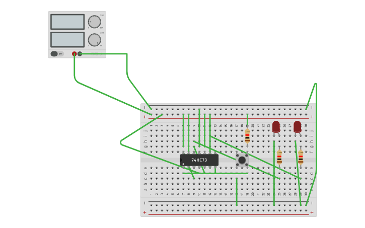 Circuit design 2 bit up counter - Tinkercad