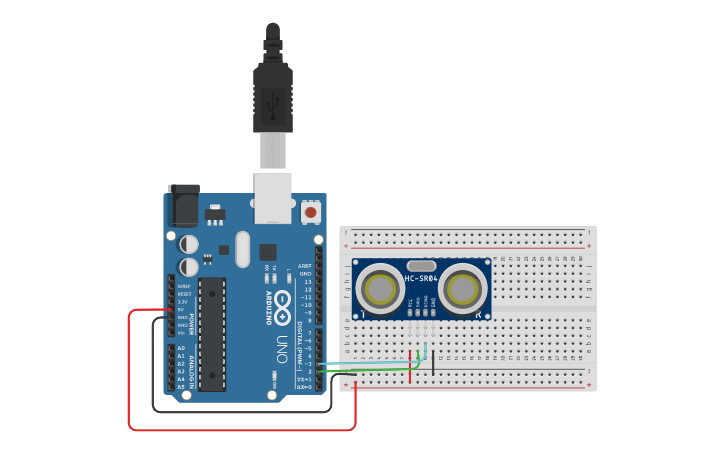 Circuit design Ultrasonic Distance Sensor | Tinkercad