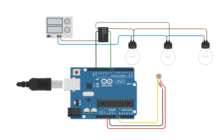 Circuit design Daylight sensor lighting control - Tinkercad