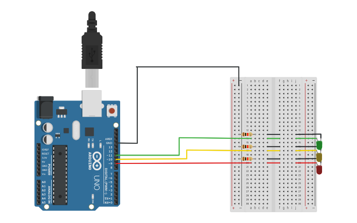 Circuit design Traffic Light | Tinkercad
