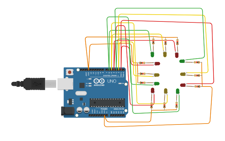 Circuit design Traffic Control using Arduino - Tinkercad