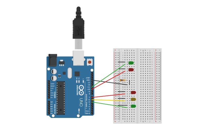 Circuit Design Semáforo Simple Con Arduino Con Bloques Tinkercad 
