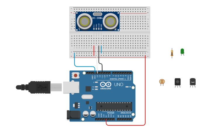 Circuit design Ultrasonic sensor | Tinkercad