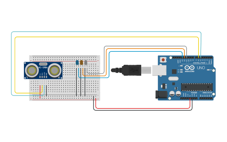 Circuit Design Ultrasonic Sensor Tinkercad