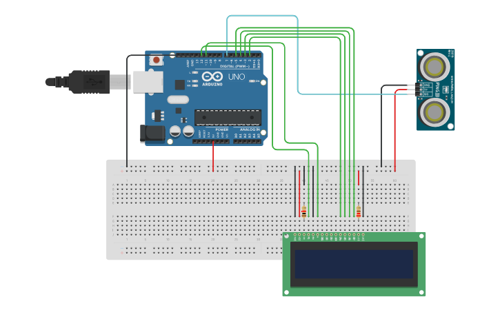 Circuit design 초음파 센서 - Tinkercad