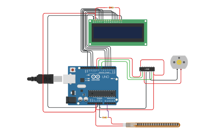 Circuit design s12 Flex sensor - Tinkercad