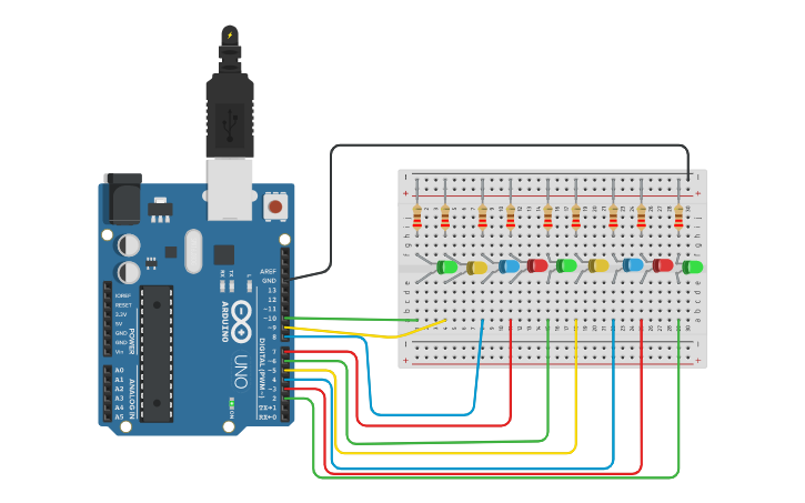 Circuit design Secuencias de Leds con Arduino - Tinkercad