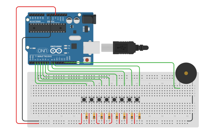 Circuit design Arduino Piano | Tinkercad