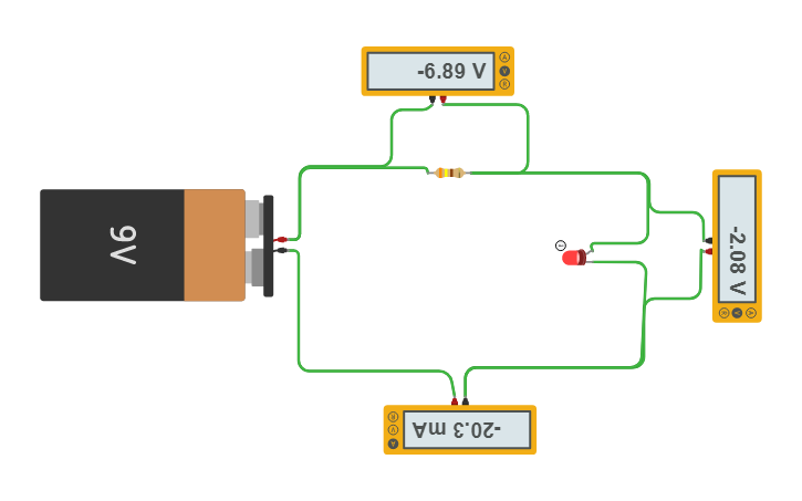 Circuit design Circuito con pila de 9v y un led - Tinkercad