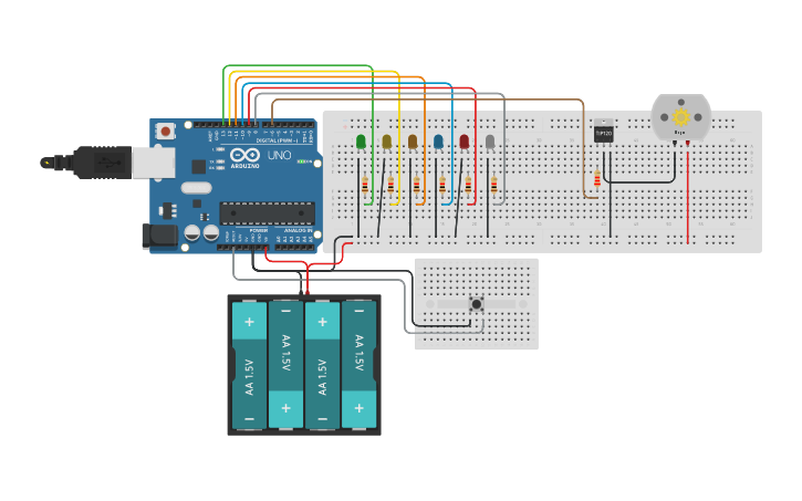 Circuit design arduino led + motor circuit - Tinkercad