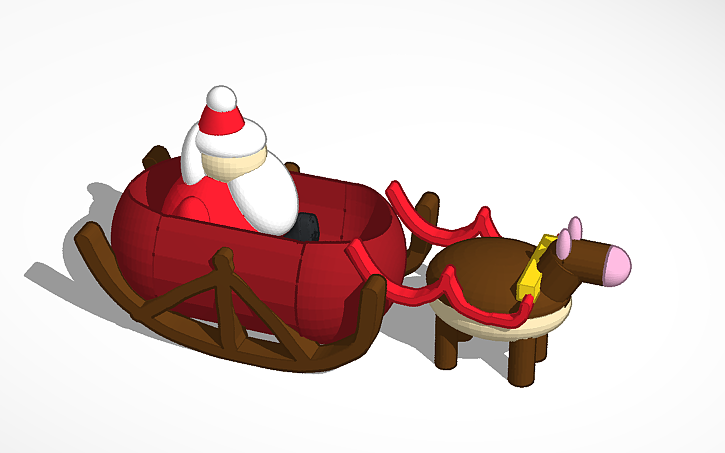 3D design Santa Claus in sled with reindeer - Tinkercad