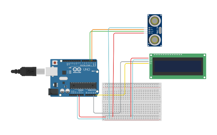 Circuit design Copy of Ultrasonic Sensor - I2C LCD - Tinkercad