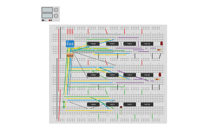 Circuit design segunda evaluación_practica digital | Tinkercad