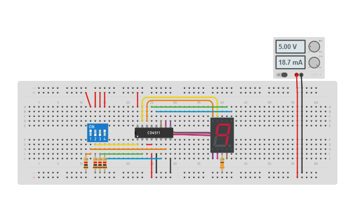 Circuit design CD4511 - Tinkercad